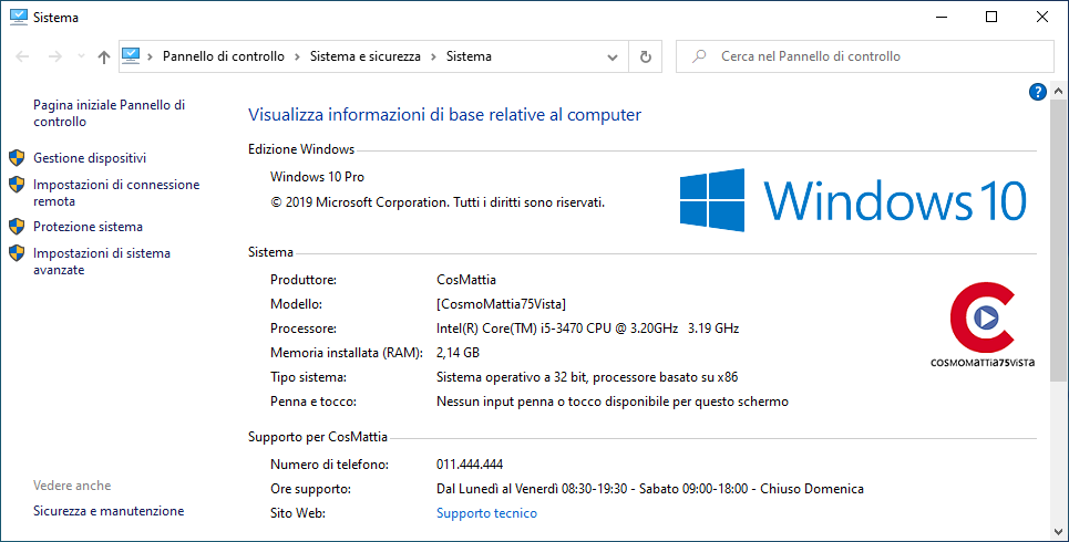 Aggiungere informazioni e logo OEM in Windows | CosMattia Blog